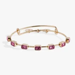 ALEX AND ANI Emerald Cut Bangle With Pink Crystals - Gold 